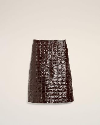 Ami Ami Paris - Midi cowhide leather skirt Cerise Foncee - Taille : XS - pour Femme