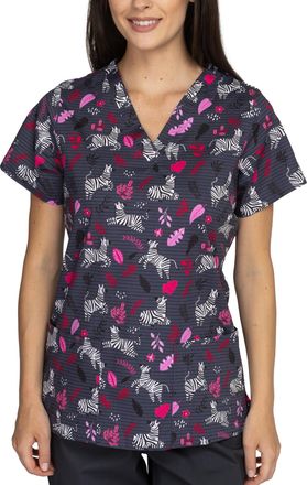 B-Well Bambina Schlupfkasack Damen Kasack Kurzarm V-Ausschnitt Kasacks Damen Pflege Motiv (Zebra, 2XL)