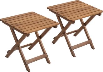 OUTSUNNY Beistelltisch Outdoor, 2er-Set Gartentisch, Klappbar Campingtisch aus Holz, Klapptisch für Garten, Balkon, Teak, 45 x 45 x 45 cm