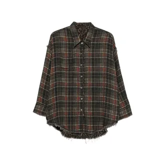 R13 Plaid-check Distressed-effect Reversible Cotton Shirt