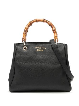 Gucci petit sac &agrave; bandouli&egrave;re Bamboo Shopper en cuir de veau (2016-2025) - Noir