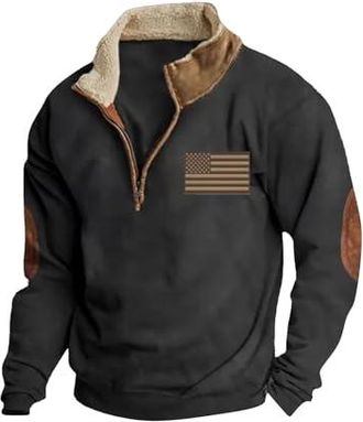 Generic DENGJIAMY Sweat à col boutonné pour homme Motif drapeau américain à manches longues Mode Vintage Tops Patriotique Graphic Pull Chemise, Gris 01., XL