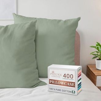 Pizuna Coton Peigné Set de 2 Taies doreiller 65x65 cm Écume de mer, 100% Coton Longue Tige 400 Fils Armure Satin Taies doreiller Douces 65x65 en Coton taies 