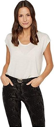 Pieces Pcbillo Tee Lurex Stripes Noos, T-Shirt Femme, Blanc (Bright White Detail:Gold Lurex), 38 (Taille fabricant: Small)