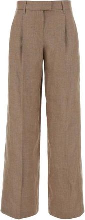 Brunello Cucinelli Femme, Pantalons, Beige, Taille: 40 FR Pantalon Large en M&eacute;lange de Lin