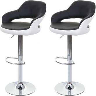 Hhg jamais utilisé] 2x tabouret de bar 261, chaise de comptoir avec dossier, rotatif, similicuir, noir/blanc