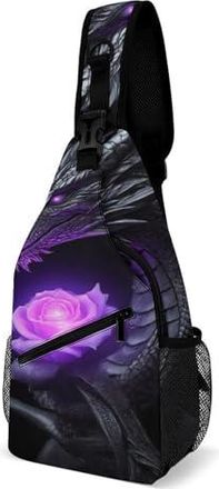 Generic Sacoche Homme Bandouliere Roses violette et noire mignonne Cool Dragon Durable Sling Sac &agrave; Bandouli&egrave;re Casual Cross Body pour Homme Femme Camping