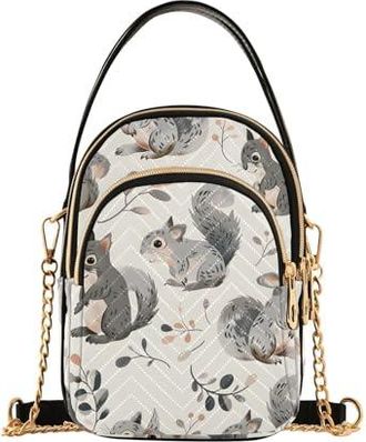 Mnsruu Sac à bandoulière pour femme - Motif écureuil et petit animal - Beige - Avec sangle réglable