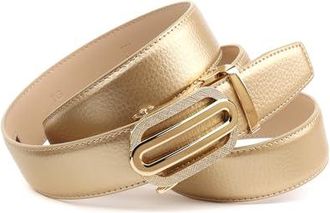 Anthoni Crown Ceinture automatique pour femme - Ceinture exclusive en cuir doré avec boucle automatique et roue dentée rouge - 3,5 cm, or, 85 cm