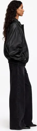 Arket Lockere Lederjacke -Schwarz