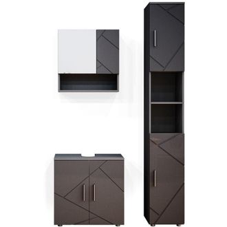 Vicco Ensemble de meubles de salle de bain Irma, Anthracite Haute brillance, 3 pi&egrave;ces, avec armoire haute