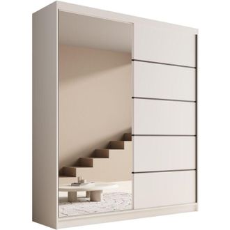 Les Tendances Armoire coulissante 2 portes KAROW 180 avec miroir - Meuble de rangement moderne-Blanc