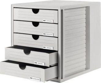 Han Schubladenbox systembox 5 Schubladen din C4 Polystyrol Geh&auml;usefarbe: lichtgrau Farbe der Schublade: lichtgrau