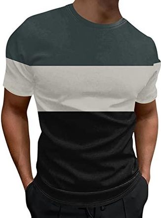 Generic T-shirt ray&eacute; ample pour homme Printemps et &eacute;t&eacute; Loisirs Sports Respirant Confortable Plage Vent Rayures Couleur T-shirt &agrave; manches courtes, gris, XXL