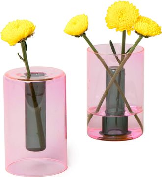 Block Design Mini-Vase aus Glas, wendbar, Rosa / Grün