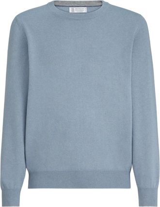 Brunello Cucinelli Homme, Pulls, Bleu, Taille: 2XL Pull ras du cou en cachemire