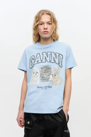 Ganni T-shirt bleu à imprimé animal Chambray Coton - Taille XXS