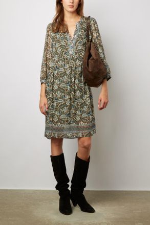 Gerard Darel Robe courte et fluide &agrave; imprim&eacute; v&eacute;g&eacute;tal - JELENA - Vert Kaki