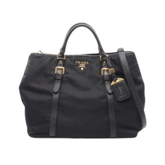 Prada Pre-owned Nylon Leather 2way Handbag - Femme - Pre-owned - Noir - Taille: ONE Size
