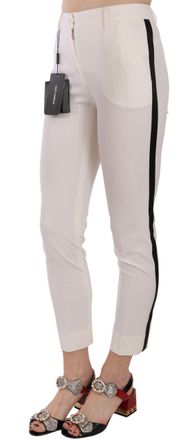 Dolce & Gabbana Womens White Side Stripe Cropped Skinny Pants