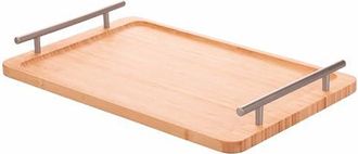 Villa D'Este Home Tivoli Rechteckiges Tablett aus Bambus, 40 x 25 cm, Griffe Silber, Natural