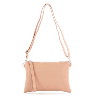 modamoda.de T186 Damen Leder Clutch Umh&auml;ngetasche Abendtasche handmade in Italy, Farbe:Rosabeige dunkel