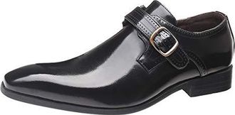 Generic Mocassins à enfiler en cuir verni pour homme - Bout pointu - Boucle moine - Style décontracté et confortable - Antidérapants - Pour fête, mariage, aff