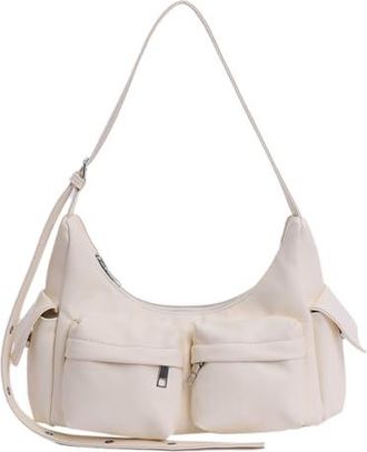 Generic Sac à bandoulière en cuir synthétique avec plusieurs poches pour femme pour le travail et un usage quotidien, blanc, 205.00x80.00x115.00mm