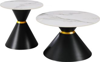 Habitat et Jardin Habitat et Jardin Set mit 2 Couchtischen aus Keramik, Mond, 70 x 70 x 42 cm, Grau/Weiß