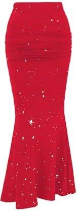 Generic Jupes maxi pour femme, noir, jupe longue moulante, taille haute, jupe à paillettes de couleur unie, jupe enveloppante légère et extensible, jupe de so