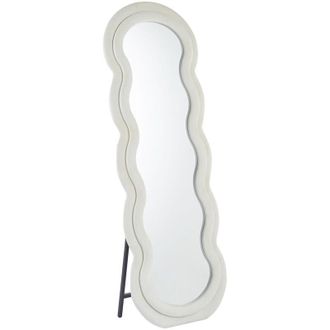 Menzzo Miroir en pied d&eacute;coratif design ondul&eacute; Andromak 70x170cm Velours Cr&egrave;me