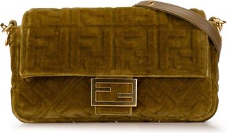 Fendi 2010-2023 Zucca Baguette Satchel-Tasche aus Samt - Gr&uuml;n