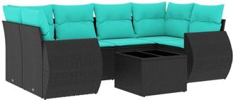 vidaXL 7-teiliges Gartensofa-Set mit Kissen, schwarzes Polyrattan vidaXL
