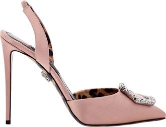 Philipp Plein Femme, Chaussures, Beige, Taille: 37 EU Escarpins Slingback D&eacute;collet&eacute; en Satin avec Hexagone de Cristal