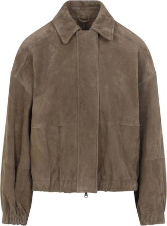 Brunello Cucinelli Femme, Vestes, Brun, Taille: 36 FR Veste en Cuir Su&eacute;d&eacute;