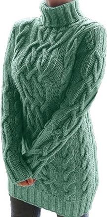 Generic V&ecirc;tements Hiver Femme Pull Femme Laine Chaud Leeveturtlenec Pull Haut Hiver Taille Long Robe Ample Femmes Automne Chic Et Original Green XXXL