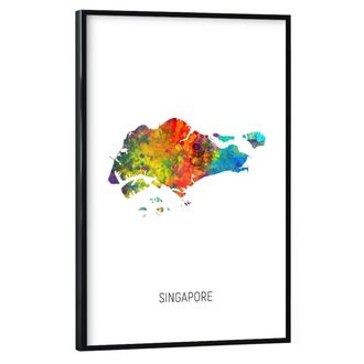 artboxONE Poster mit schwarzem Rahmen 30x20 cm Kartografie Singapore Watercolor Map - Bild Singapore