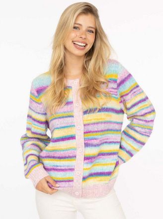 Zwillingsherz Strickjacke Kleine Streifen mit Kn&ouml;pfen und Wollanteil