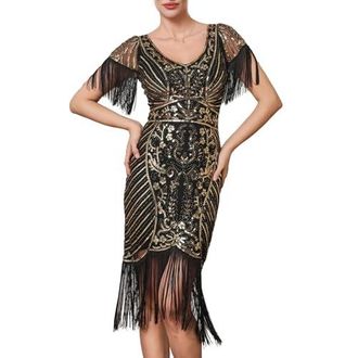 Generic &Eacute;l&eacute;gante robe de soir&eacute;e avec paillettes, franges et perles en maille pour les occasions formelles telles que les f&ecirc;tes, les bals de fin dann&eacute;e et les 
