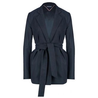 Tommy Hilfiger Klassischer Wollmischungs-Blazer mit G&uuml;rtel - - Jackets - Damen - Blau - M