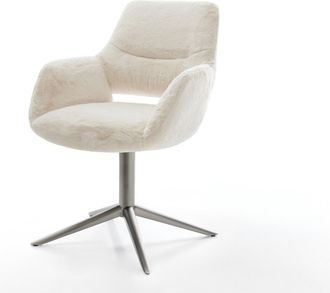 DELIFE Drehstuhl Yago-Flex mit Armlehnen Pl&uuml;sch Creme-Wei&szlig; Fu&szlig;kreuz Graphit 360&deg; drehbar Wippfunktion Taschenfederkern, Esszimmerst&uuml;hle