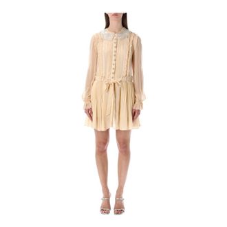 Self Portrait Georgette-Kleid mit besticktem Kragen - - Dresses - Damen - Beige - S