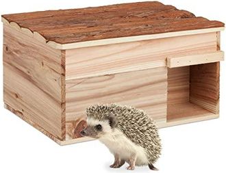 Relaxdays Igelhaus, Holz, Igelhotel mit Boden, katzensicher, Winterquartier f&uuml;r Igel Garten, HBT: 21 x 40 x 30 cm, Natur