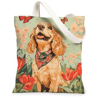 Generic Sac fourre-tout en toile pour le shopping 33 x 38 cm, motif floral vintage, sac &agrave; bandouli&egrave;re r&eacute;utilisable pour femme, peinture danimaux domestiques, 