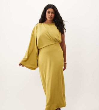Asos Curve ASOS DESIGN Curve robe longue colonne &agrave; une &eacute;paule avec drap&eacute; au dos en dor&eacute;-Multi