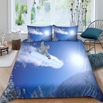 Generic Ski-Thema Bettw&auml;sche 140x200 Skifahrer Bettw&auml;sche Set, 3D Bettbezug Set Weich Microfaser Bettbez&uuml;ge 3 Teilig Skifahren Wendebettw&auml;sche f&uuml;r Kinder Erwa