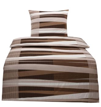 JACK Biber Bettw&auml;sche 2 TLG. 135x200cm Streifenwelt Braun Creme
