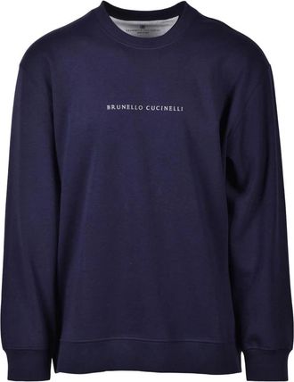 Brunello Cucinelli Homme, Sweatshirts et sweats &agrave; capuche, Bleu, Taille: XL SweaT-shirt en m&eacute;lange de coton