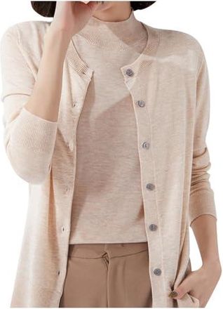 Generic 2026 - Vestes pour femmes, coupe ajust&eacute;e, cardigan l&eacute;ger | Veste en tricot &agrave; manches longues et col rond ouvert sur le devant, beige, XXL