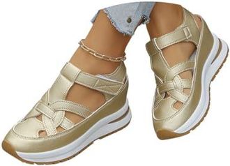 Minetom Sandale Femme Compensées Mules Été Confort Et Nu-Pieds Plateforme Chaussures Basket Bout Fermé Bride Cheville A2 Or 41 EU